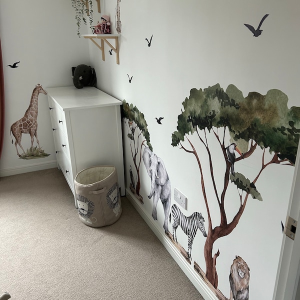 Watercolor Safari Animals Wall Decals: Peel & Stick Nursery Decor ...