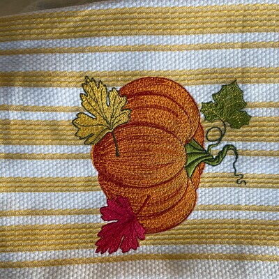 Pumpkin Machine Embroidery Design, Embroidered Pumpkin With Leaves ...