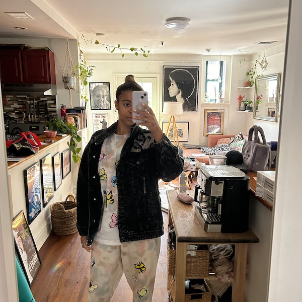 Unique Oversized Custom Black Denim Outer Space Jacket With Sheer Lace ...