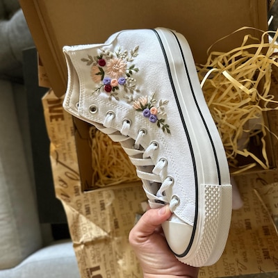 Embroidered Converse/converse Flower/custom Converse Pink Lily Flower ...