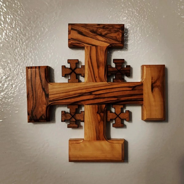 Famous Olive Wood Jerusalem Cross Hand Made 1 Big Cross With 4 Crosses ...