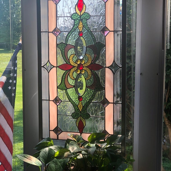 Stained Glass Transom Window Hanging 29 1/2 X 13 INCLUDING HOOKS BRASS ...
