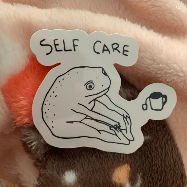 Funny Frog Self Care Sticker, Funny Frog Self Care Retro Sticker, Funny ...