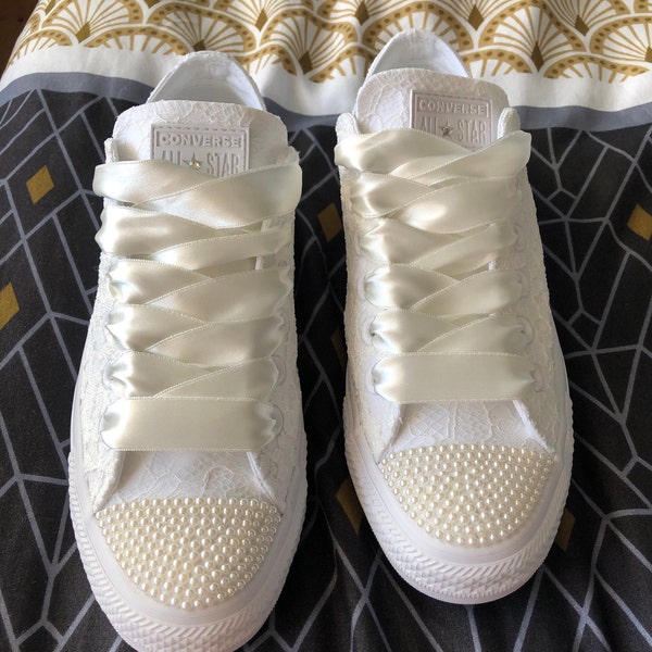 Ivory Lace Sneakers for Bride, Bridal Trainers, Low Top White ...