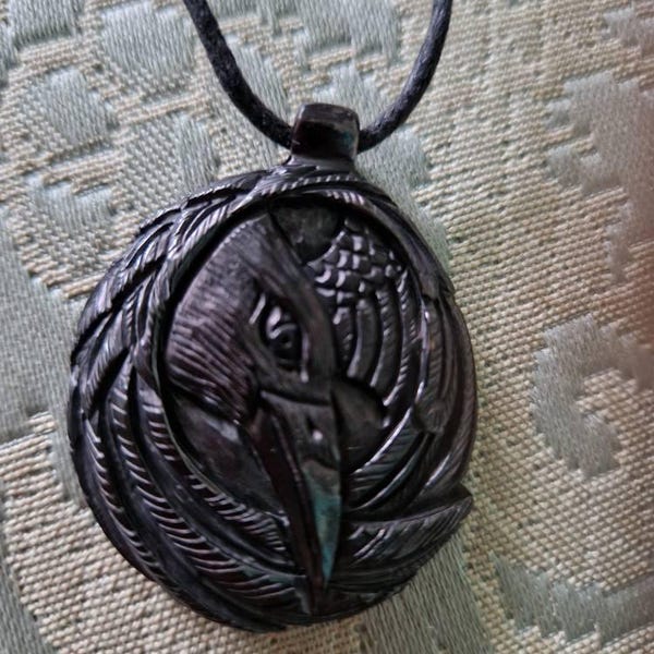 Raven Crow Bone Pendant, Hand Carved, Round With Wings - Etsy