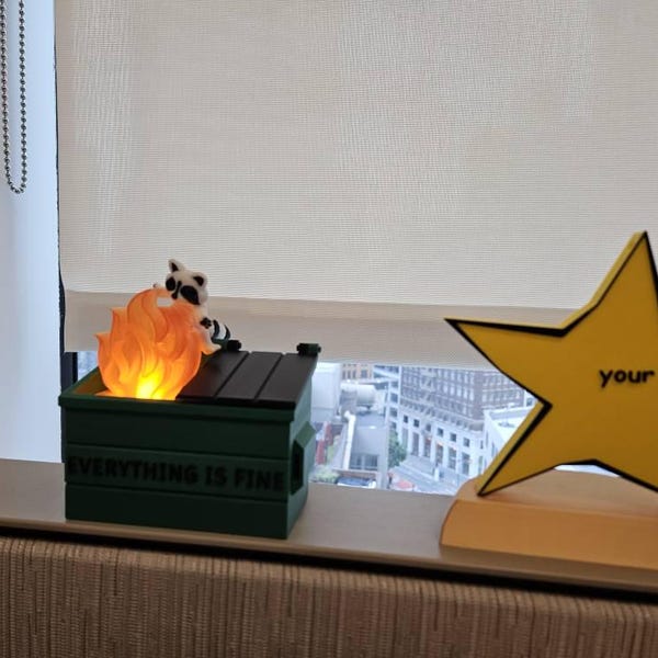 Dumpster Fire LED Desk Decor – Hand-painted Flame, Custom Text – Funny ...