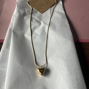 Puffy Heart Herringbone Necklace Puffed Heart Pendant Gold - Etsy