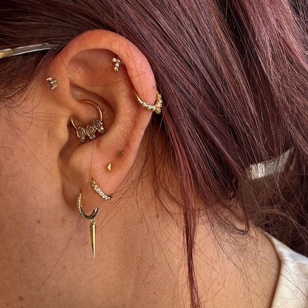 Tiny Garnet Dangle Rook Hoop Earring • Gemstone Helix Hoop • Rook ...