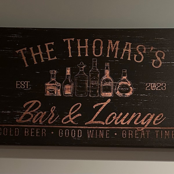 Personalized Bar & Lounge Sign, Home Bar Sign, Rustic Pub Decor, Family ...