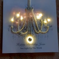Light up Birthday Card, Chandelier, Personalised, Handmade Card. Any ...