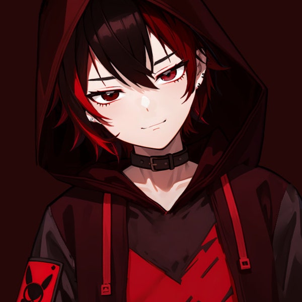 Vtuber - Death Bunny Boy for Vtube Studio as a Cool Black, Red Half ...