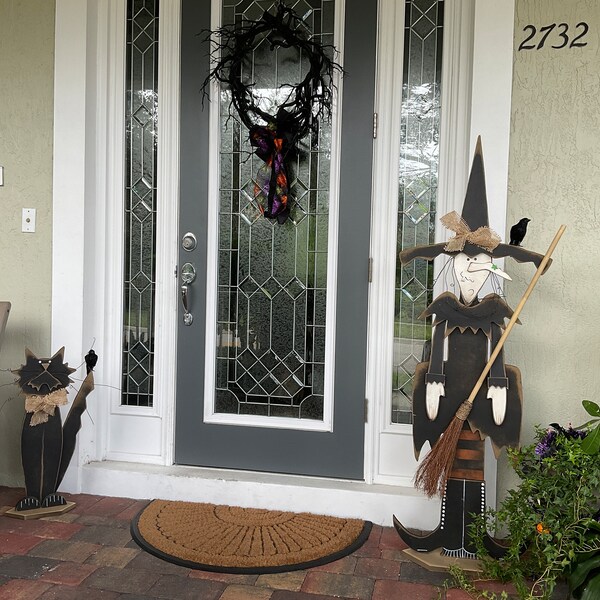 Witch and or Cat Porch Statue Halloween Porch Figure Decor - Etsy