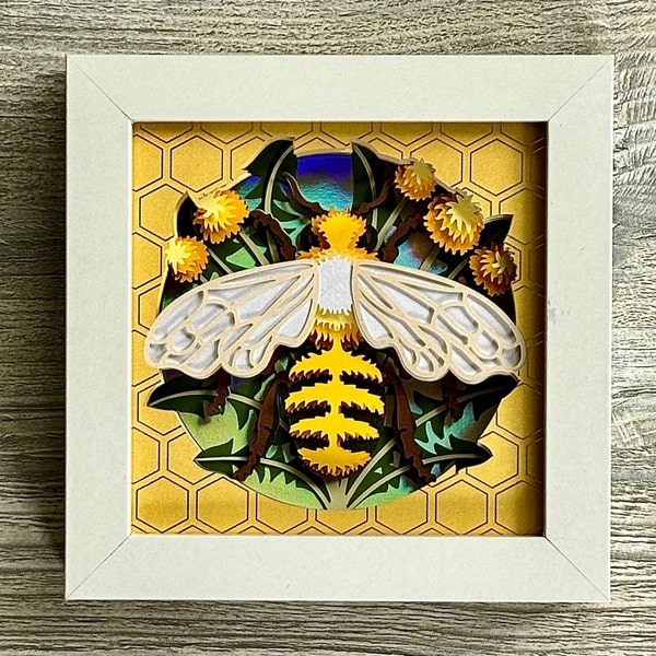 3D Honey Bee Shadow Box SVG Layered Dandelions SVG, Spring Shadow Box, Bee 3D Svg, Honey Comb 3d ...