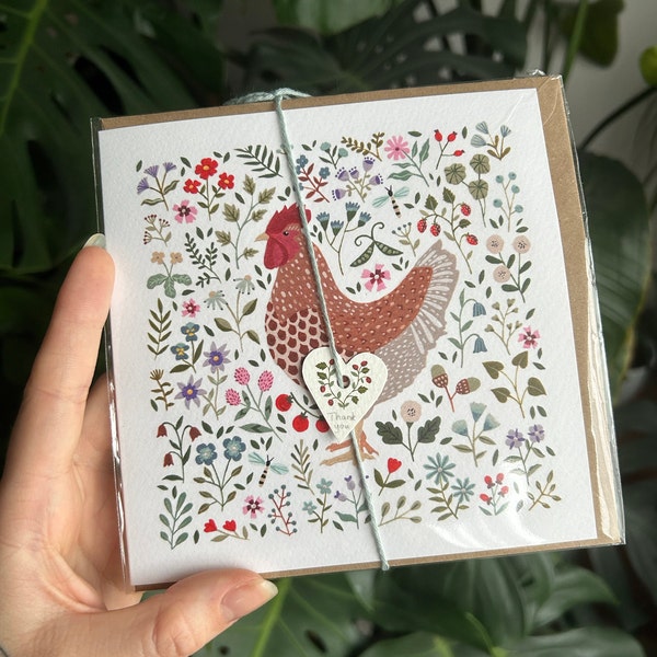 Spring Chicken Card Illustrated Card Blank Inside Chicken Lover Gift ...