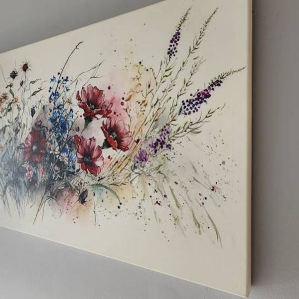 Beautiful Wildflowers, Wild Flower Art, Watercolor Floral Framed Canvas Print, Wall Art, Rustic ...