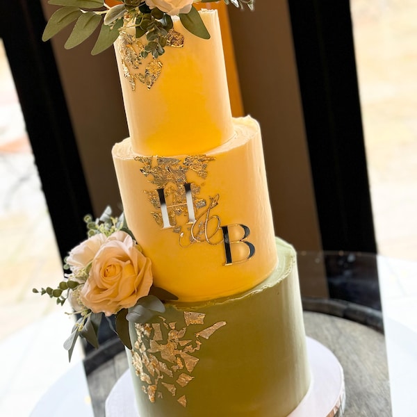 Personalised Calligraphy Acrylic Mirror Initials Letter Set Cake Charm ...