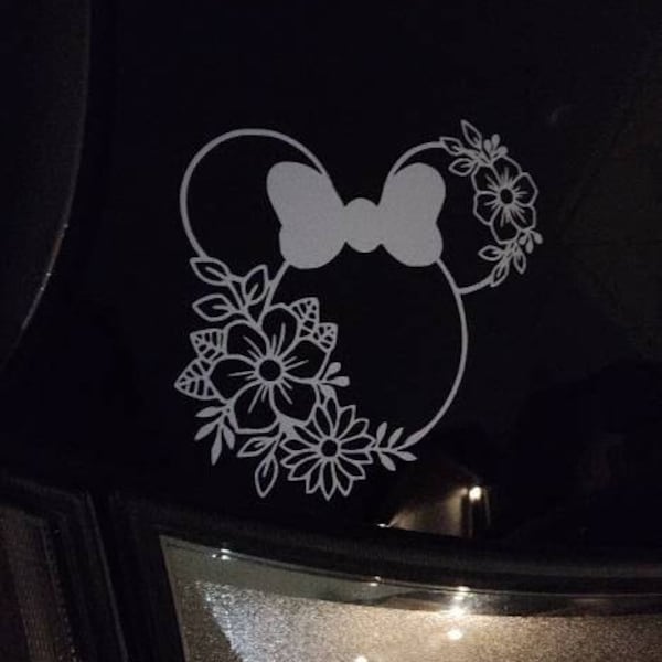 Floral Minnie Decal, Disney Decal, Disney Car Sticker, Disney Gift ...