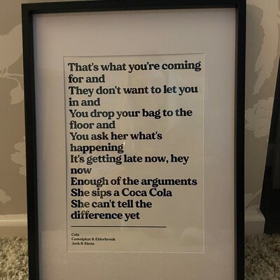 Custom Song Lyric Print Music Poster Wall Art A5 A4 A3 Typographic ...