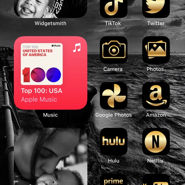 5000+ Gold iPhone Ios 18 App Icons Pack | Gold Icon Aesthetic Black ...