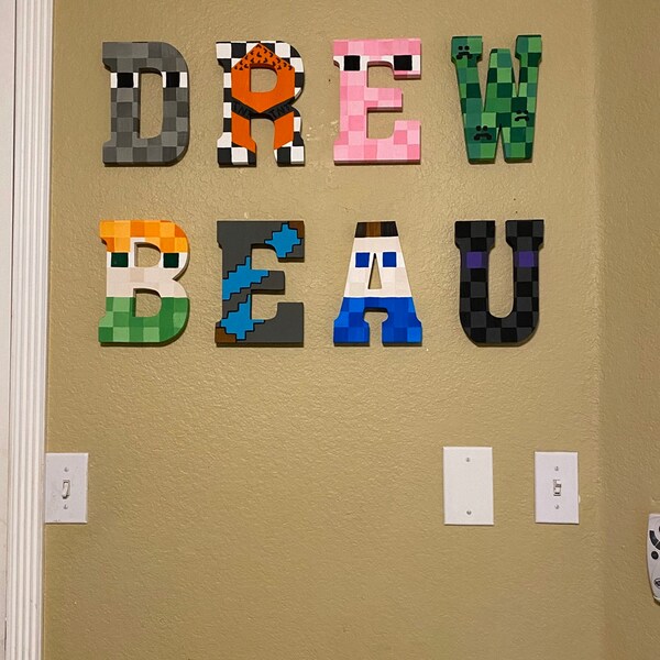 Minecraft Wooden Letters/hand Painted Letters/boys Room Decor/steve ...