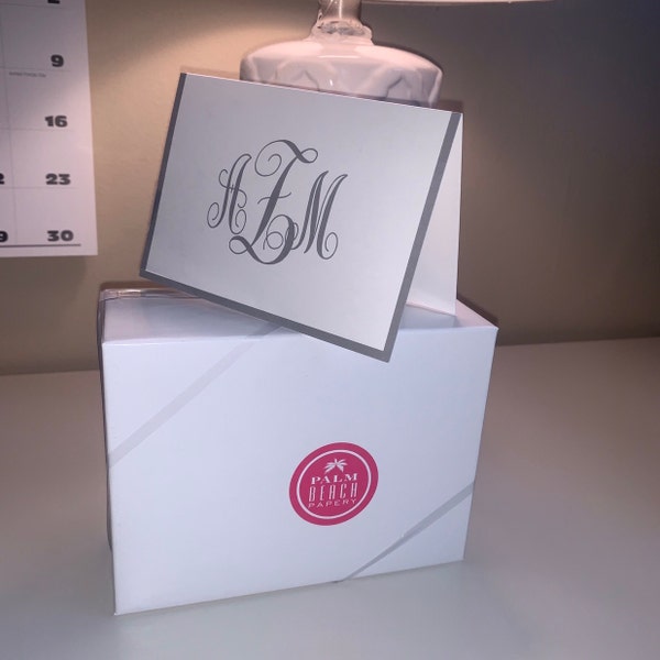 Classic Monogram Folded Notecards - Traditional 3 Initial Foldover Note Cards With Optional ...