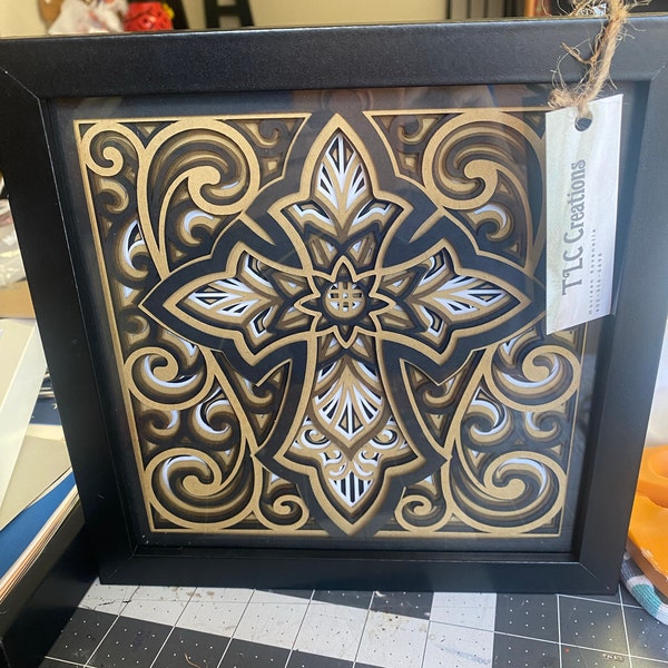 Christian Cross SVG, 3D SVG Shadowbox Cross, Mandala Cross, Laser Cut ...