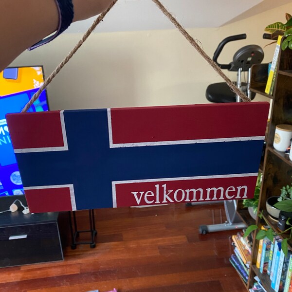 Farmhouse Norwegian Flag Velkommen Sign - Etsy