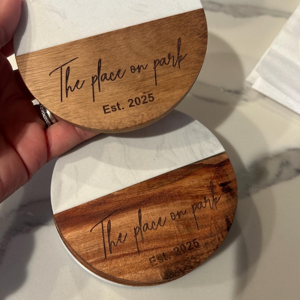Custom Engraved Marble Wood Coasters, Personalized Gifts Coaster Set ...