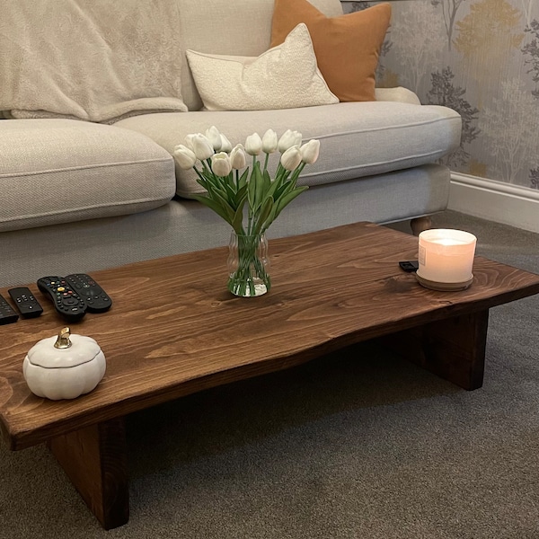 Waney / Live Edge Coffee Table Rustic Tudor Oak Solid Wood Chunky Low ...