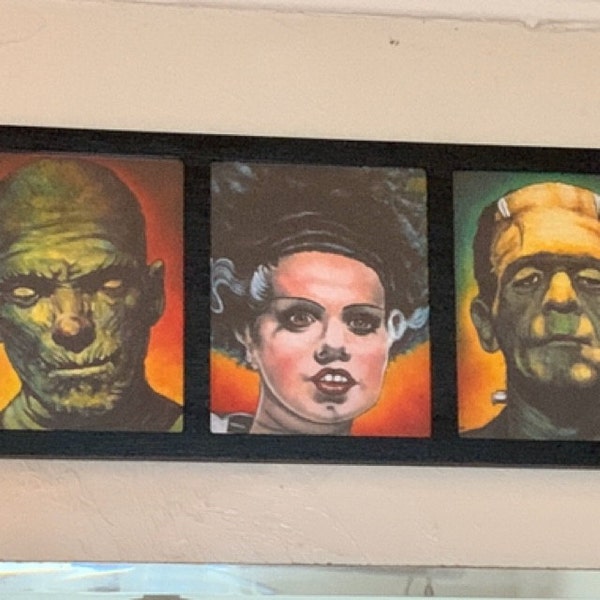 Monsters - Horror Dark Art Frankenstein Dracula Mummy Spooky Halloween Lowbrow Classic Gothic ...