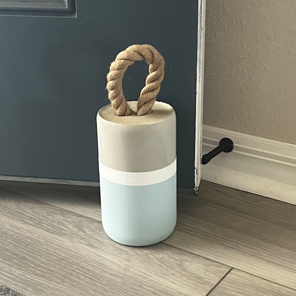 Cement Doorstop, White Stripe Door Stopper, Modern Doorstop, Heavy ...
