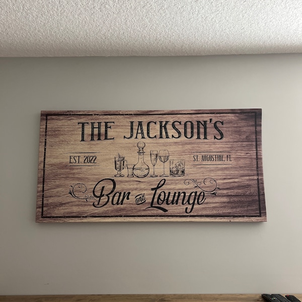 Personalized Bar & Lounge Sign, Bar Sign, Home Bar Decor, Rustic Pub ...