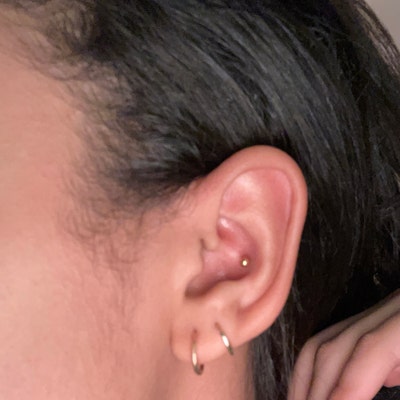 Gold Triple Forward Helix, 16g, 2mm 3mm 4mm Balls, Labret Studs, 6mm ...