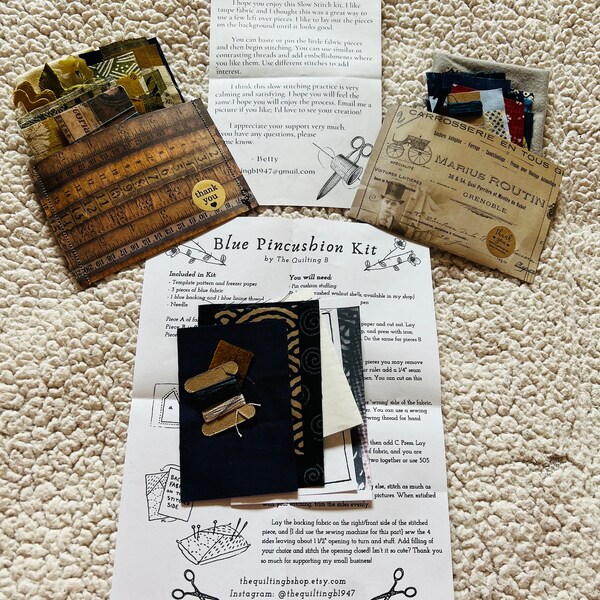 Slow Stitch Kit/boro Collage Kit/collage/indygo Blue Collage/mindful ...