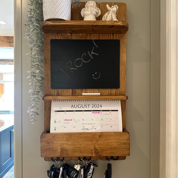 Reclaimed Wood Kitchen Organizer 3 Hook Key Holder With Shelf , Letter ...