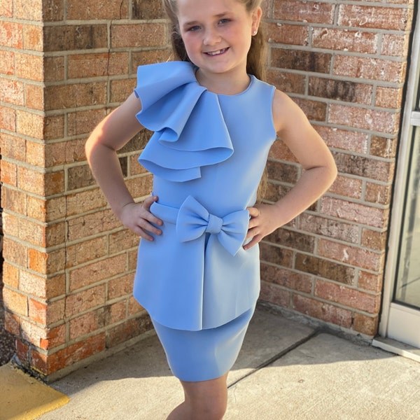 Yellow Interview Dress Pageant Yellow Dress With Peplum and Bow Girls ...