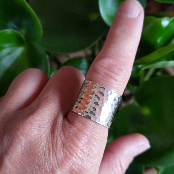 Cuff Ring - Sterling Silver Ring for Women, Wide Band Hammered ...
