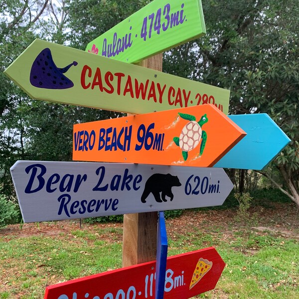 Our Family Directional Sign With Kids, Parents Names, Mileages ...
