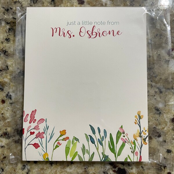 Personalized Notepad With Floral Print, Flower Custom Notepads, Cute ...