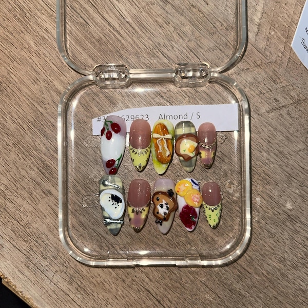 Handmade Food Art Press on Nails | 3D Ramen, Toast, Cherries ...