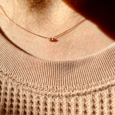 Baguette Diamond Necklace/ 14k Gold Baguette Diamond Necklace ...