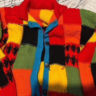 Patchwork Oversized Cardigan Hand Knitted Blue&gray Cardigan - Etsy