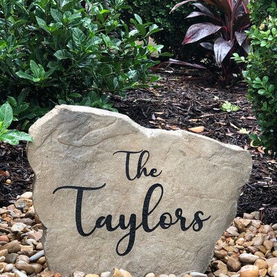 Script Name Stone Engraved Rock Personalized Garden Stone House Entry ...