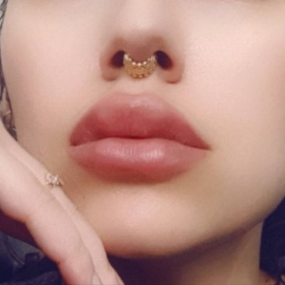 Yellow Gold Beaded Stacked Septum Ring Quad Stack Yellow - Etsy