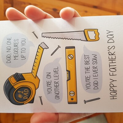 Happy Fathers Day Card Dad Card Tools DIY Saw Tape Measure Spirit Level ...
