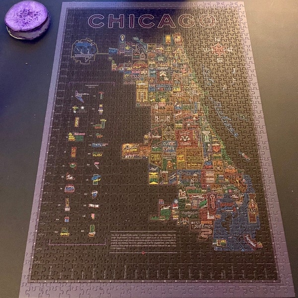 Neon Neighborhood Map of Chicago 1000 Piece Puzzle - Great Gift for ...
