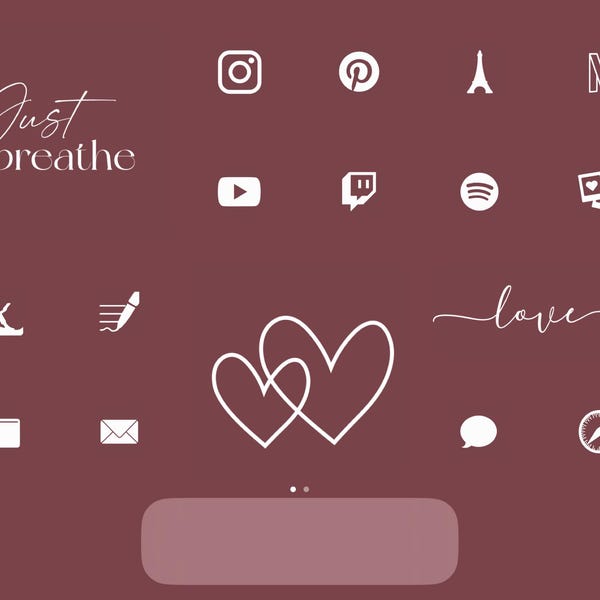 Ios Pink Beach Icon Pack, Pink Summer Home Screen, Aesthetic Line Art ...