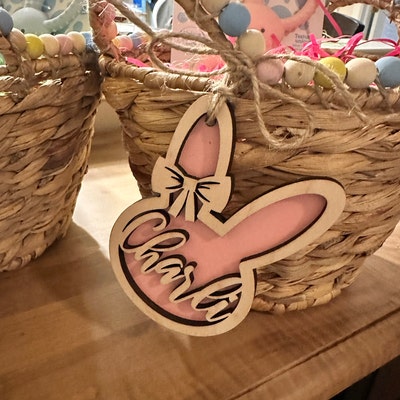 Personalized Bunny Easter Basket Tag Custom Easter Place Card Name ...