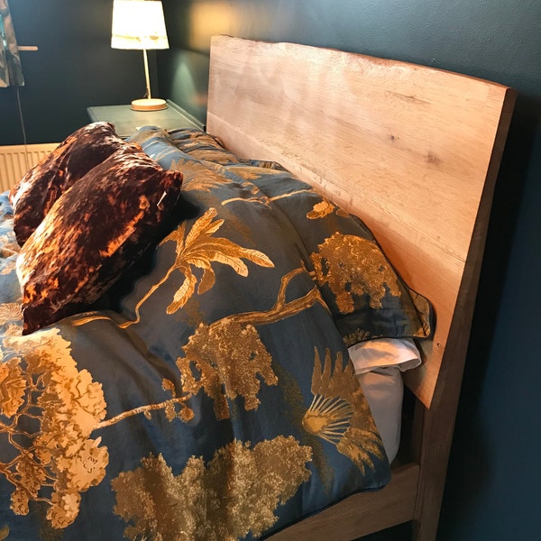 Solid Oak Bed With Rounded Legs and Live Edge Headboard - Etsy