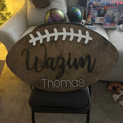 Football Name Sign 18-36 Diameter Round Sign Child Baby Name Football ...